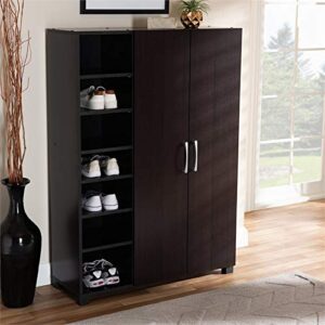 Baxton Studio Marine Modern and Contemporary Wenge Dark Brown Finished 2-Door Wood Entryway Shoe Storage Cabinet with Open Shelves