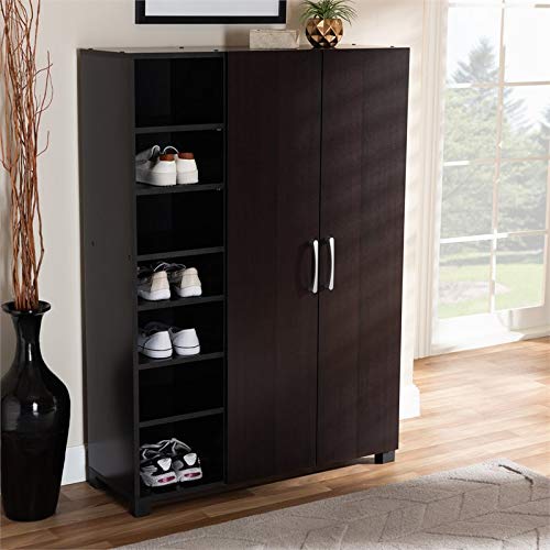 Baxton Studio Marine Modern and Contemporary Wenge Dark Brown Finished 2-Door Wood Entryway Shoe Storage Cabinet with Open Shelves