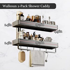 Wallesun Shower Caddy, 2-Pack Adhesive Shower Wall Caddy With Hook, Shower Organizer With Towel Bar, Adhesive Wall Shelf For Bathroom, Shampoo Holder for Shower