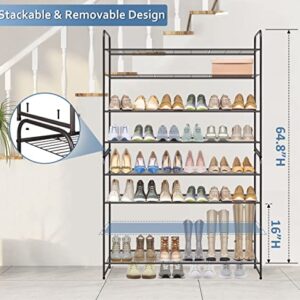 AOODA 3-Tier Long Shoe Rack for Closet Stackable Wide Shoe Shelf, 4 Tier Long Metal Shoe Organizer for Closet, 2 Item Bundle