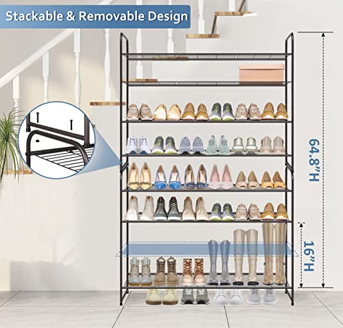 AOODA 3-Tier Long Shoe Rack for Closet Stackable Wide Shoe Shelf, 4 Tier Long Metal Shoe Organizer for Closet, 2 Item Bundle