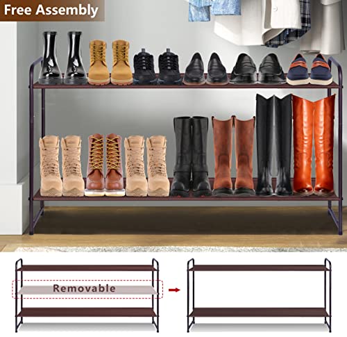 AOODA 3-Tier Long Shoe Rack for Closet Stackable Wide Shoe Shelf, 4 Tier Long Metal Shoe Organizer for Closet, 2 Item Bundle