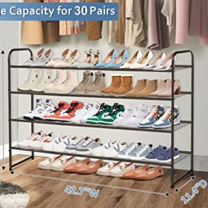 AOODA 3-Tier Long Shoe Rack for Closet Stackable Wide Shoe Shelf, 4 Tier Long Metal Shoe Organizer for Closet, 2 Item Bundle