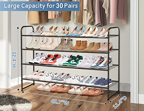 AOODA 3-Tier Long Shoe Rack for Closet Stackable Wide Shoe Shelf, 4 Tier Long Metal Shoe Organizer for Closet, 2 Item Bundle