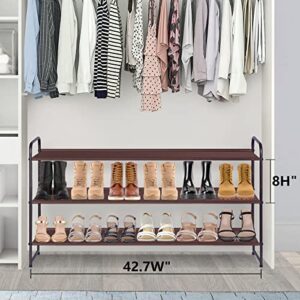 AOODA 3-Tier Long Shoe Rack for Closet Stackable Wide Shoe Shelf, 4 Tier Long Metal Shoe Organizer for Closet, 2 Item Bundle