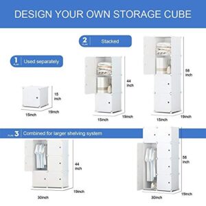 Aeitc Large Storage Cubes- 14''x 18'' Cube(8 Cube)-Clothes Organizer, DIY Cube Organizer, Closet Organizer with Doors, Modular Bookshelf Units, Toy Organizer, White