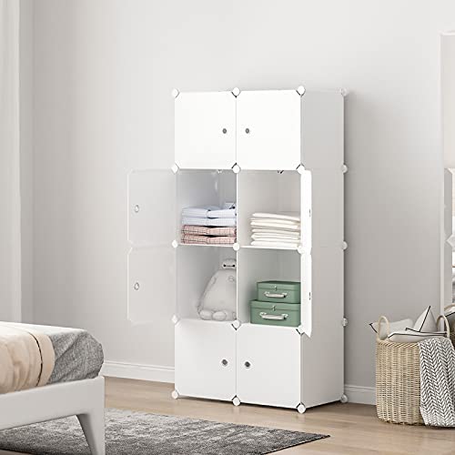 Aeitc Large Storage Cubes- 14''x 18'' Cube(8 Cube)-Clothes Organizer, DIY Cube Organizer, Closet Organizer with Doors, Modular Bookshelf Units, Toy Organizer, White