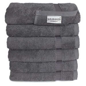 salbakos genuine premium organic turkish cotton hotel and spa hand towels, 700 gsm, 16”x30”, gray (hand towels - qty 6, gray)