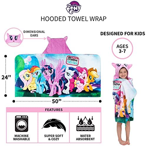 My Little Pony Bath/Pool/Beach Soft Cotton Terry Hooded Towel Wrap, 24 in x 50 in, By Franco Kids