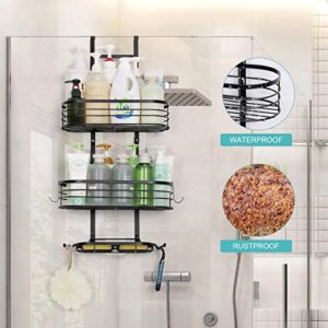 Fogein Over the Door Shower Caddy, 3 Tier Hanging Organizer Shelf Rustproof, Shower Basket with Suction Cup, Bathroom Shower Caddy Over The Door with Hook & Soap Box, No Drilling(Black)