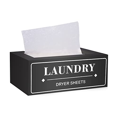 Dryer Sheet Holder Dispenser Container, Space Saving Laundry Room Organization and Storage, Farmhouse Laundry Dryer Sheets Holder for Laundry Room Decor, Fabric Softener Dispenser Laundry Containers for Organizing, Black