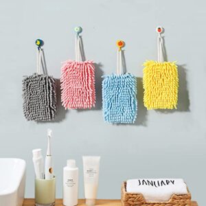 kitgaga 4Pcs Hand Towels for Bathroom Decorative Set,Chenille Hanging Hand Towel Ball Microfiber Plush Absorbent Soft Small Bath Towel with Loop for Kitchen Washstand (Rectangular Mixed)