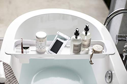 Yamazaki Home Tower Expandable Bathtub Caddy – Bathroom Tray Table Holder., White