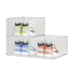 reetec shoe box, 3 pack shoe organizer for closet,shoe rack for closet,shoe display case, shoe storage,shoe boxes clear plastic stackable(transparent)