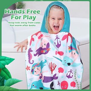 3 Pack Kids Hooded Towel 47 x 24 Inch Baby Beach Bath Towel for Girls Boys Thicker Toddler Swim Towels Ponchos with Hood Cotton Pool Bath Towels Poncho for 1-7 Years (Shark, Dinosaur)