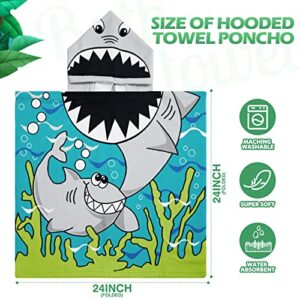 3 Pack Kids Hooded Towel 47 x 24 Inch Baby Beach Bath Towel for Girls Boys Thicker Toddler Swim Towels Ponchos with Hood Cotton Pool Bath Towels Poncho for 1-7 Years (Shark, Dinosaur)