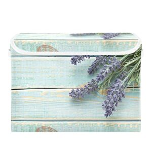 kigai lavender on vintage teal wood storage baskets 16.5 x 12.6 x 11.8in, collapsible storage boxes with lids and handle,storage bin for home bedroom closet office