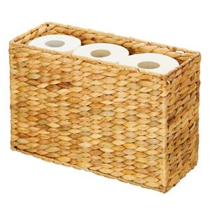 mdesign rustic farmhouse rice weave hyacinth toilet paper holder basket - small storage organizer tank topper for bathroom counter or top of toilet - holds 6 rolls of toilet paper - natural/tan