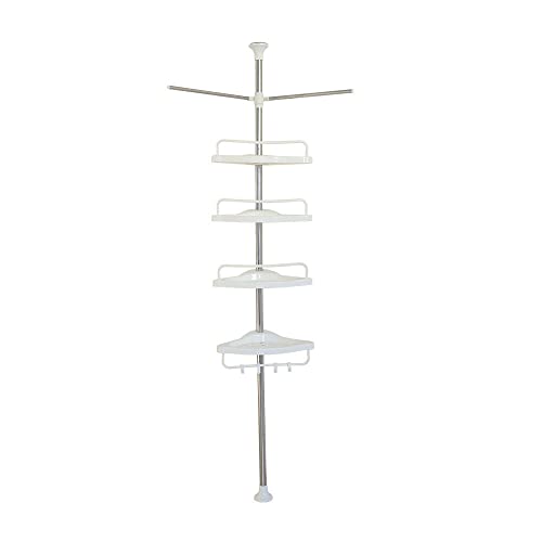 LiFuJunDong 4 Tier Corner Shower Caddy Tension Pole, Shower Organizer Tension Pole Shower Basket Shelves Adjustable Height Adjustable Shower Caddy for Bathtub