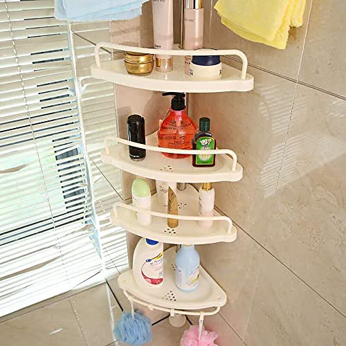 LiFuJunDong 4 Tier Corner Shower Caddy Tension Pole, Shower Organizer Tension Pole Shower Basket Shelves Adjustable Height Adjustable Shower Caddy for Bathtub