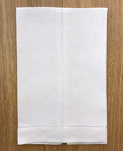 Minhcraft White Linen Hem Stitch Hand Towels - Set of 6 14"x22"-Ladder hemstitch 100% Linen Cloth Guest Towels Luxury