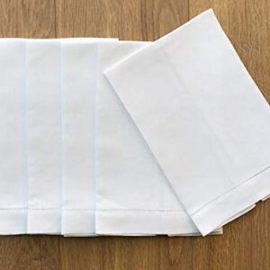 Minhcraft White Linen Hem Stitch Hand Towels - Set of 6 14"x22"-Ladder hemstitch 100% Linen Cloth Guest Towels Luxury