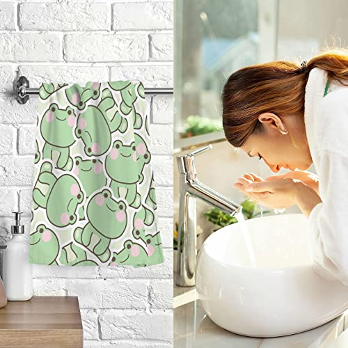 Jucciaco Kawaii Frogs Cotton Towels for Bathroom, Soft Hand Towel Set of 2 for Gym Yoga Kitchen Sports Decorative, 16x28 inch