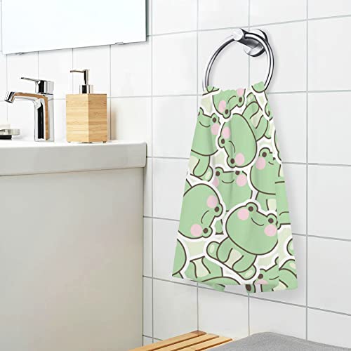 Jucciaco Kawaii Frogs Cotton Towels for Bathroom, Soft Hand Towel Set of 2 for Gym Yoga Kitchen Sports Decorative, 16x28 inch