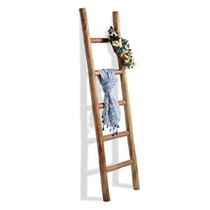 fuin fully assembled 5 ft wood decorative wall leaning blanket ladders bathroom storage quilt towel display rack shelf holder rustic farmhouse, brown