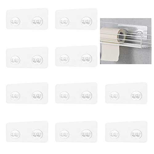 UFURMATE Adhesive Sticker Hooks, 10Pcs Transparent Shower Caddy Adhesive Hooks Bathroom Corner Shelf Holders No Drilling Shower Caddy Basket Supports for Bathroom Kitchen (Double Hook)