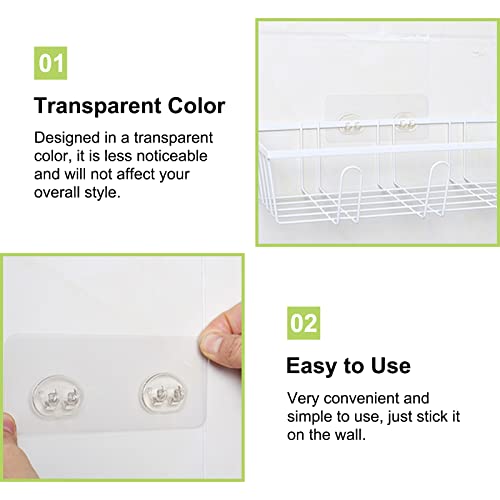 UFURMATE Adhesive Sticker Hooks, 10Pcs Transparent Shower Caddy Adhesive Hooks Bathroom Corner Shelf Holders No Drilling Shower Caddy Basket Supports for Bathroom Kitchen (Double Hook)