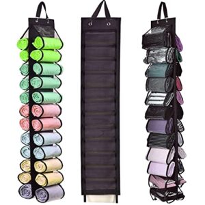 wwilldock foldable leggings organizer clothes, legging storage bag, 24 compartments hanging closet organizers suitable for jeans, t-shirts, leggings, towels etc (24 pockets, black)