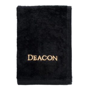 Embroidered Hand Towels - 'Deacon' - Gifts For Pastor, Clergy, & Ministers - Pastor Towel - Cotton Towel - Black With Gold Lettering