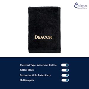 Embroidered Hand Towels - 'Deacon' - Gifts For Pastor, Clergy, & Ministers - Pastor Towel - Cotton Towel - Black With Gold Lettering