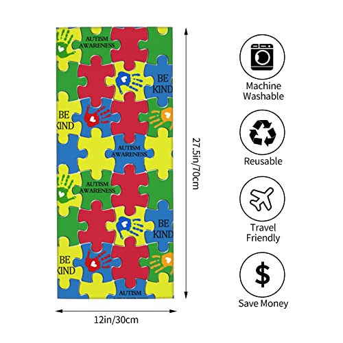 Colorful Heart Handprint Pizzle Be Kind Autism Awareness Hand Towels Microfiber Wash Cloth Facial Cleansing Face Cloth Super Absorbent Quick Dry Soft Durable Towel for Women Men 12x27.5in