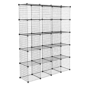 20pcs Cube Storage Organizer, DIY Cube Closet Wardrobe Shelving,Wire Cube Grid Bookshelf, Modular Metal Show Case Rack, Black