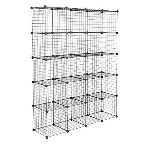 20pcs Cube Storage Organizer, DIY Cube Closet Wardrobe Shelving,Wire Cube Grid Bookshelf, Modular Metal Show Case Rack, Black