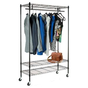 omega 24" deep x 30" wide x 80" high 3 tier black mobile garment rack