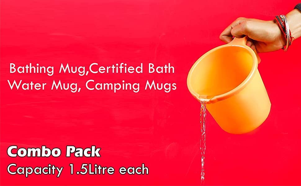 AEJESOP Combo Pack Bathing Mug,Certified Bath Water Mug,Camping Mugs - Capacity 1.5 Litre each