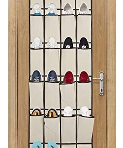 LAIGOO Over the Door Shoe Organizer, Hanging Shoe organizer with 24 Large Fabric Pockets, with 4 Hooks Shoe Storage Rack Organizer for Closet Bedroom Bathroom Pantry（60 x 20 inch, Beige