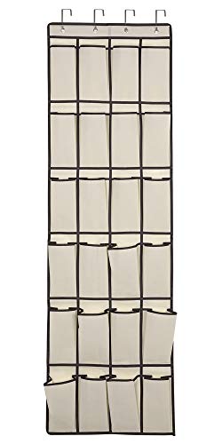 LAIGOO Over the Door Shoe Organizer, Hanging Shoe organizer with 24 Large Fabric Pockets, with 4 Hooks Shoe Storage Rack Organizer for Closet Bedroom Bathroom Pantry（60 x 20 inch, Beige