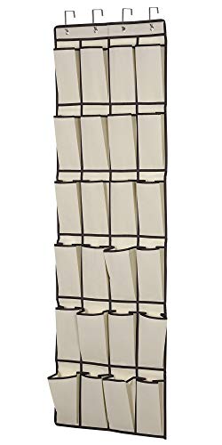 LAIGOO Over the Door Shoe Organizer, Hanging Shoe organizer with 24 Large Fabric Pockets, with 4 Hooks Shoe Storage Rack Organizer for Closet Bedroom Bathroom Pantry（60 x 20 inch, Beige