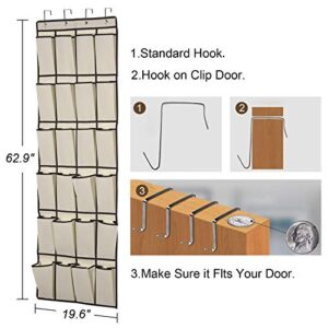 LAIGOO Over the Door Shoe Organizer, Hanging Shoe organizer with 24 Large Fabric Pockets, with 4 Hooks Shoe Storage Rack Organizer for Closet Bedroom Bathroom Pantry（60 x 20 inch, Beige