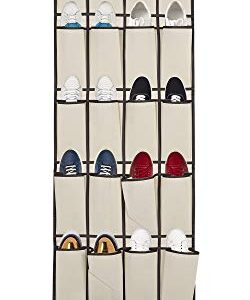 LAIGOO Over the Door Shoe Organizer, Hanging Shoe organizer with 24 Large Fabric Pockets, with 4 Hooks Shoe Storage Rack Organizer for Closet Bedroom Bathroom Pantry（60 x 20 inch, Beige