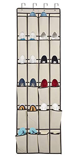 LAIGOO Over the Door Shoe Organizer, Hanging Shoe organizer with 24 Large Fabric Pockets, with 4 Hooks Shoe Storage Rack Organizer for Closet Bedroom Bathroom Pantry（60 x 20 inch, Beige