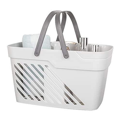 UUJOLY Plastic Organizer Storage Baskets with Handles Storage Bins Organizer for Bathroom and kitchen Shampoo, Body Wash, Shower Essentials, Makeup (Gray)