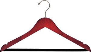 the great american hanger company wood suit hanger w/velvet non-slip bar, box of 100, 17 inch flat wooden hangers w/cherry finish & brushed chrome hook & notches for shirt dress or pants