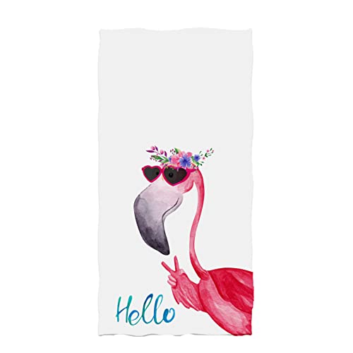 JALIBEI Funny Flamingo Hand Towels White Polka dots Bath Towels Soft Kitchen Dish Towels 13.6*29 for Household Daily Use | Home Decoration | Carry-On Hotel Gym Spa