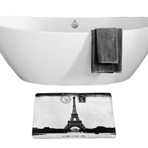 Amagical Frech Paris Eiffel Tower City of Love 16 Piece Bathroom Mat Set Shower Curtain Set Black and White Bath Mat Contour Mat Toilet Cover Waterproof Shower Curtian 12 Hooks