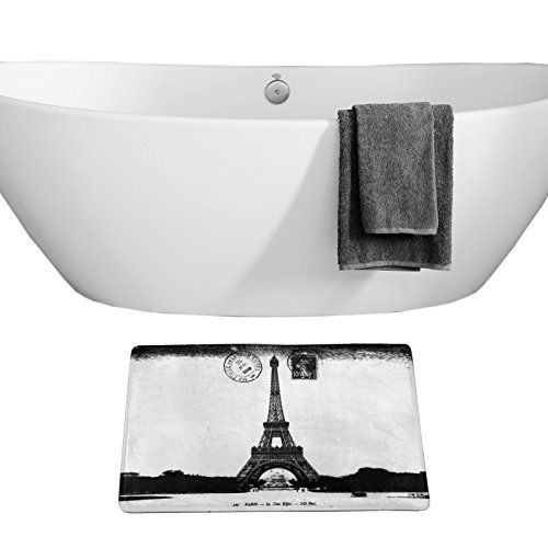 Amagical Frech Paris Eiffel Tower City of Love 16 Piece Bathroom Mat Set Shower Curtain Set Black and White Bath Mat Contour Mat Toilet Cover Waterproof Shower Curtian 12 Hooks